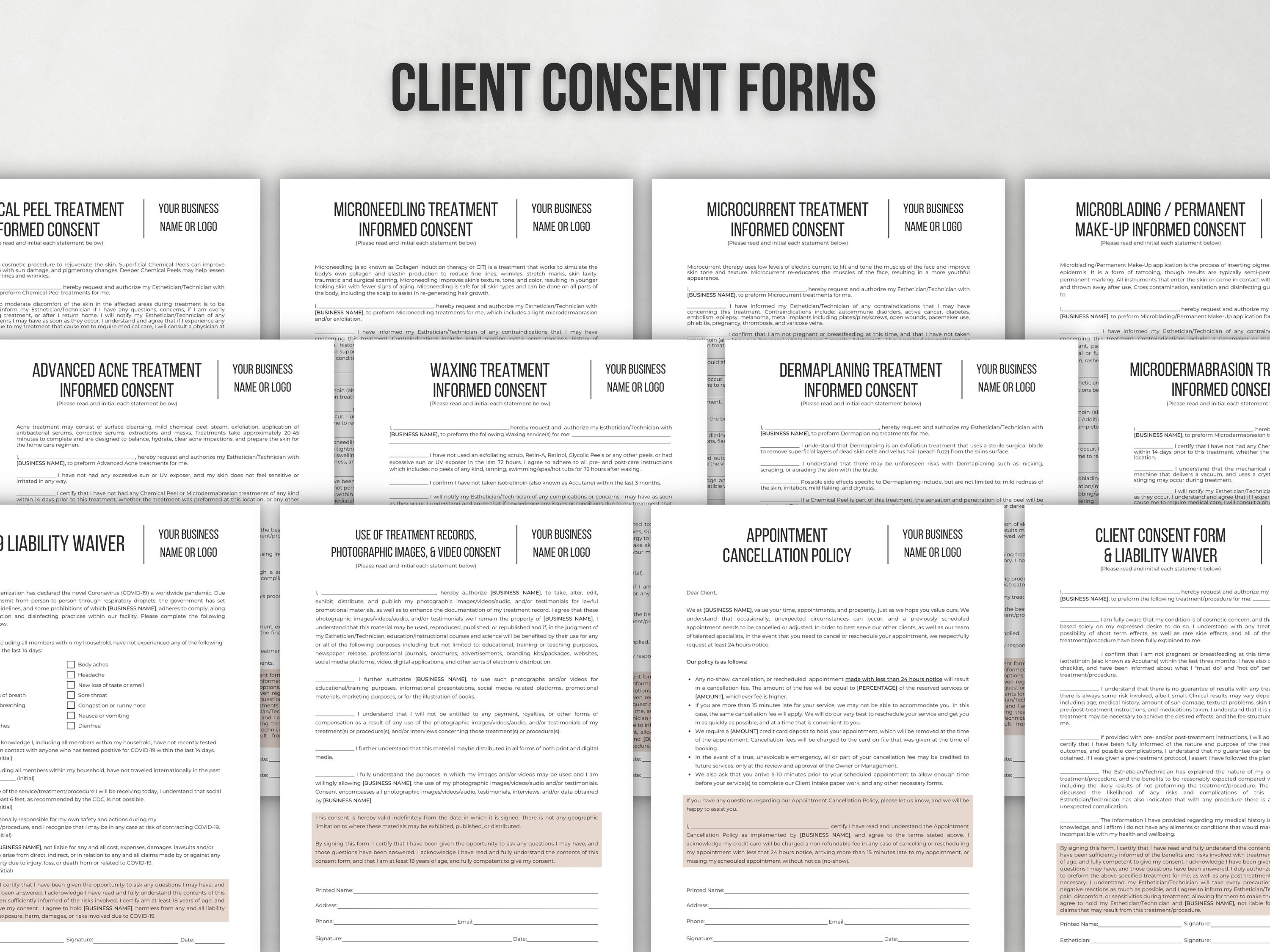 Esthetician Client Consent Forms Editable Facial Consent Forms Waxing ...