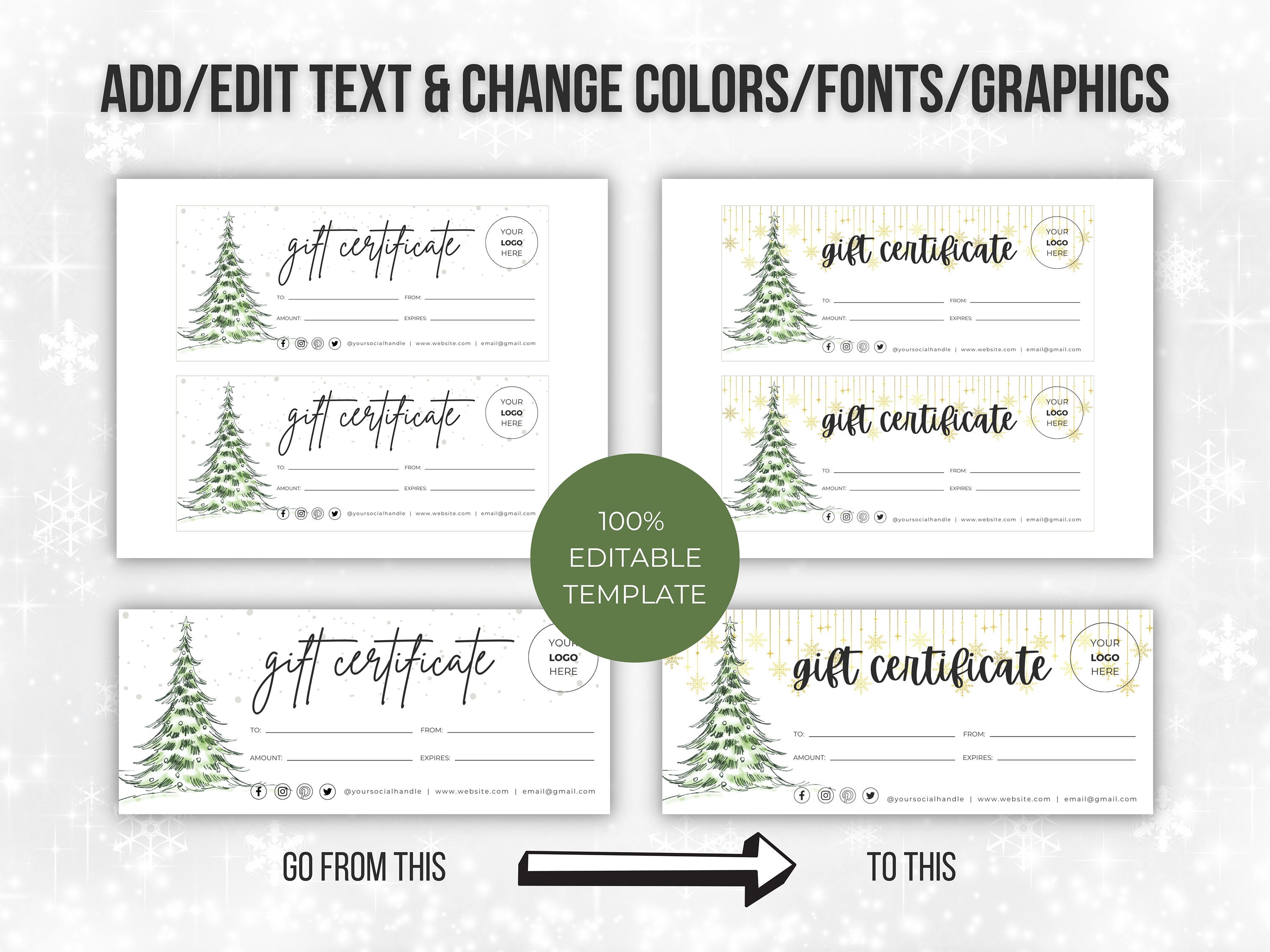 Editable Holiday Certificate Template | Gift Certificate Template ...