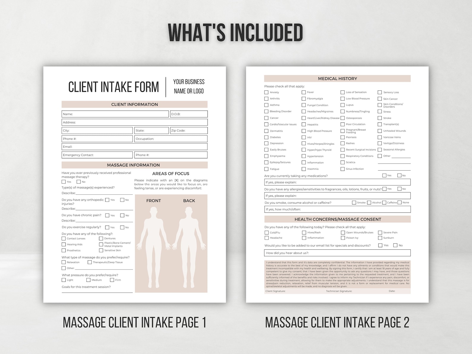 Massage Client Intake and Consent Forms Editable | Massage Therapist ...