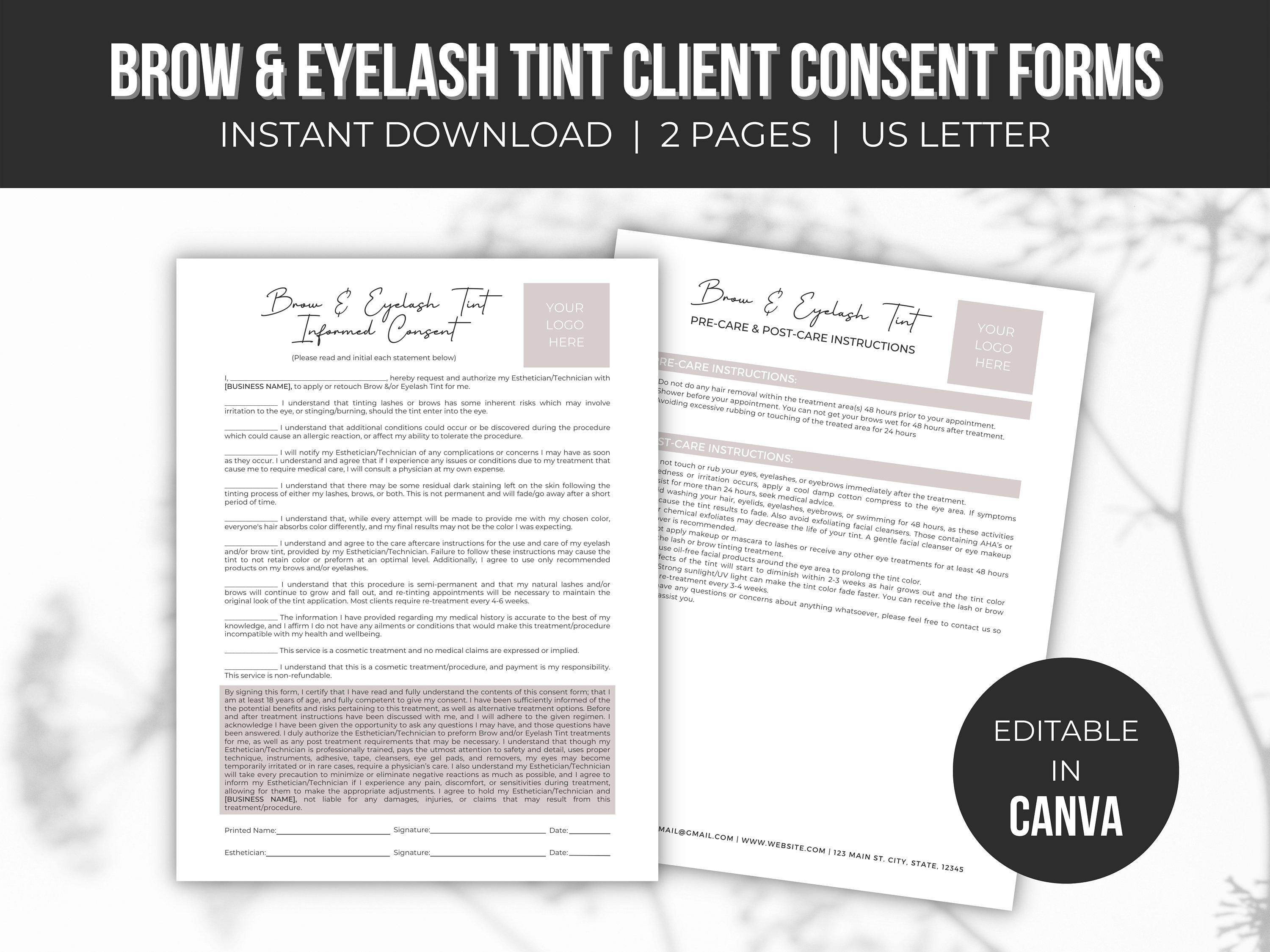 Editable Brow and Eyelash Tint Consent Forms Lash & Brow - Etsy