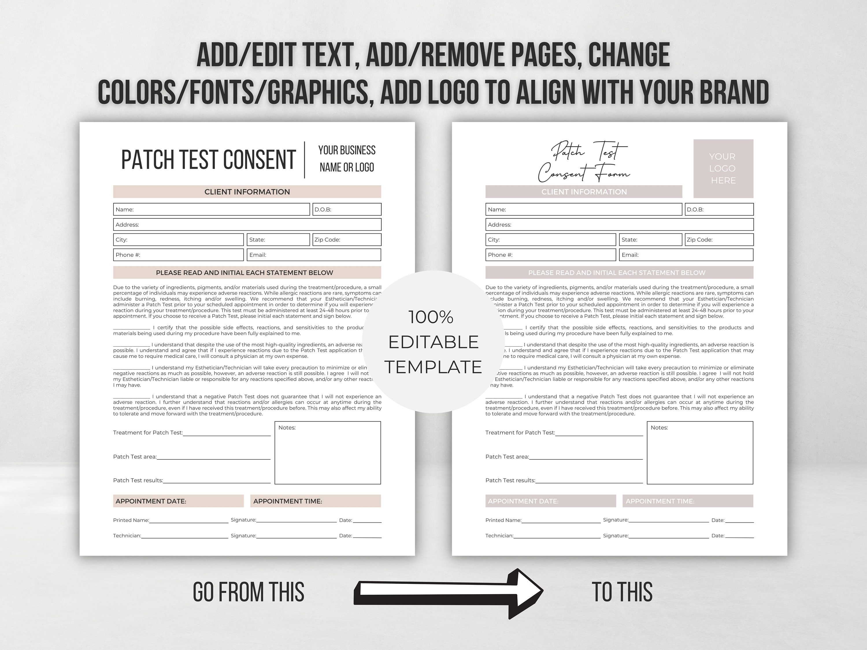 Patch Test Consent and Waiver Forms Editable | Lash Artist Forms ...