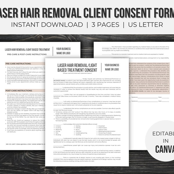 Laser Hair Removal Consent Form - Etsy Australia