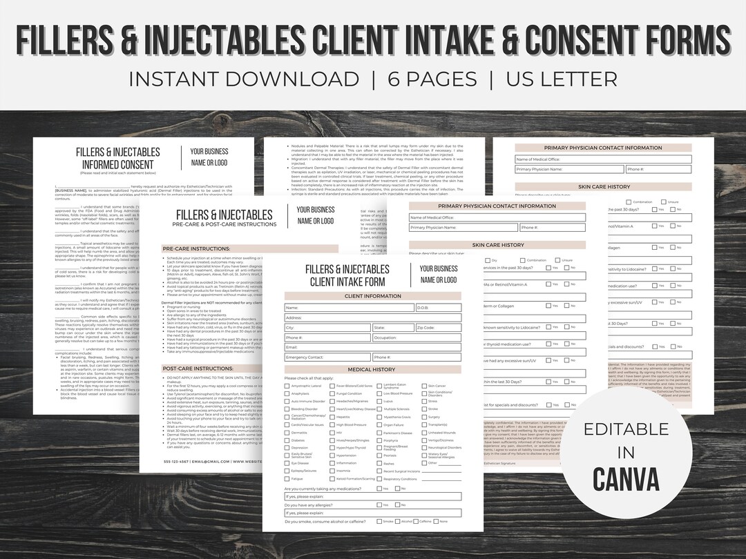 Fillers an Injectables Client Consent Forms Editable | Dermal Fillers ...