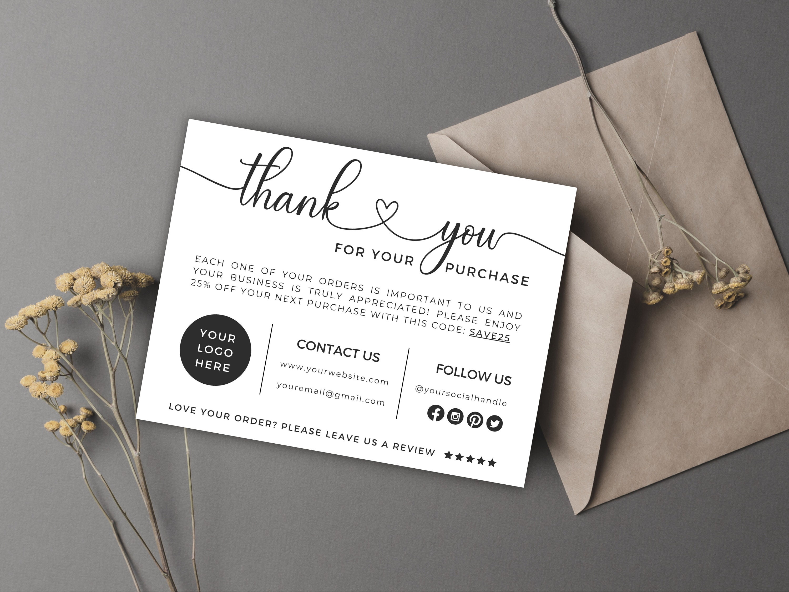 Customer Thank You Card Editable Boutique Business Thank You Card ...