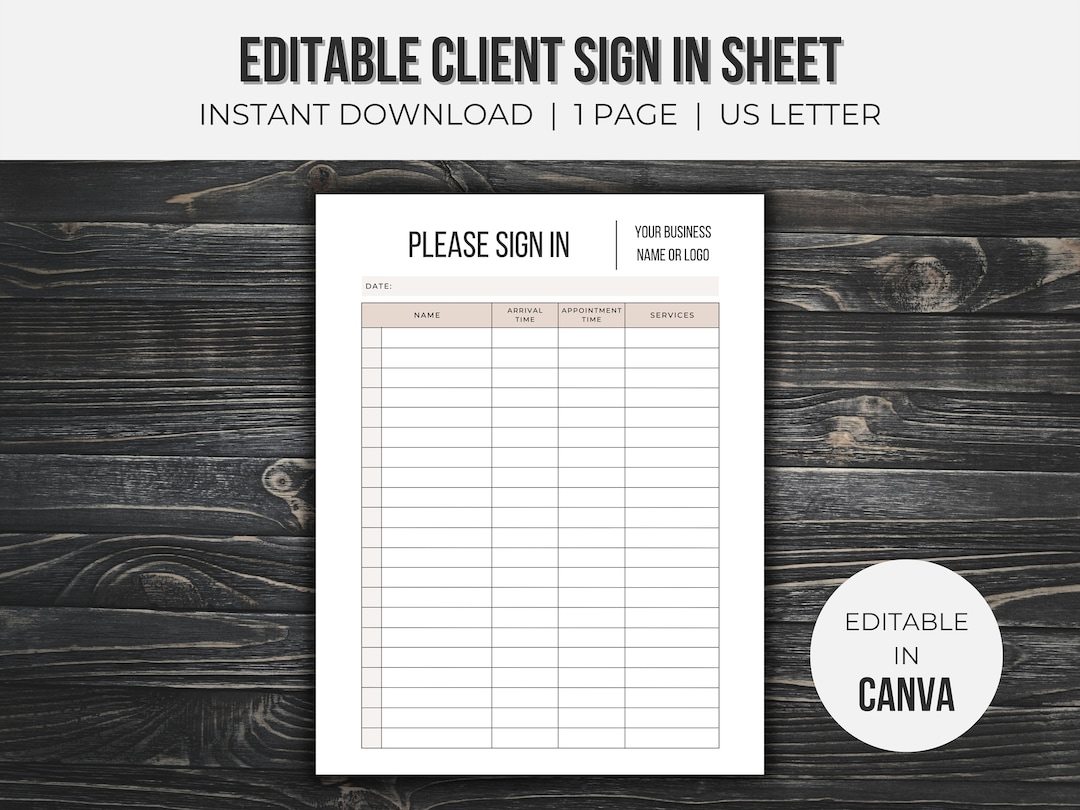 Sign in Sheet Editable | Salon Sign in Sheet | Esthetician Forms ...