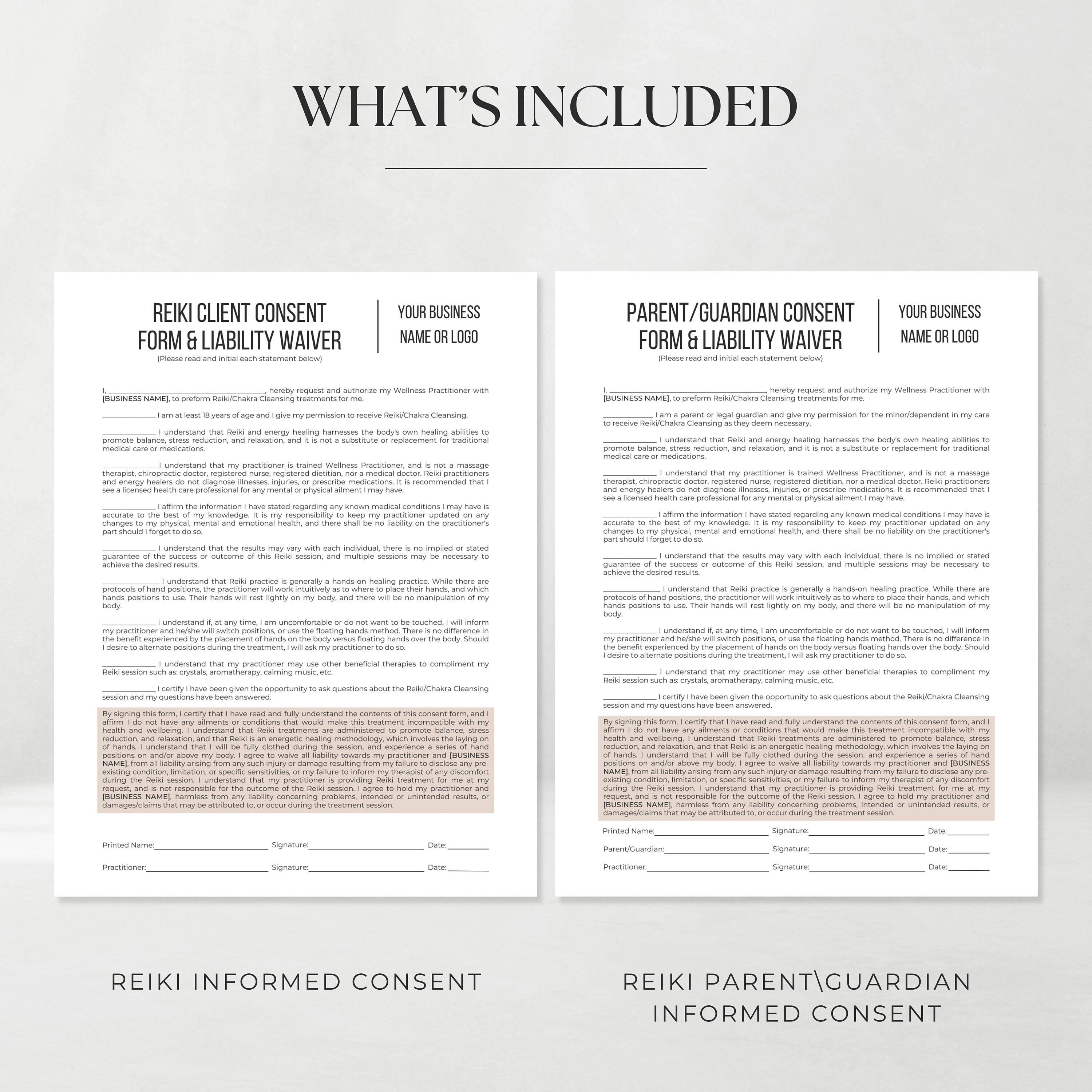 Reiki Consent Form and Liability Waiver Template | Editable Reiki Forms ...