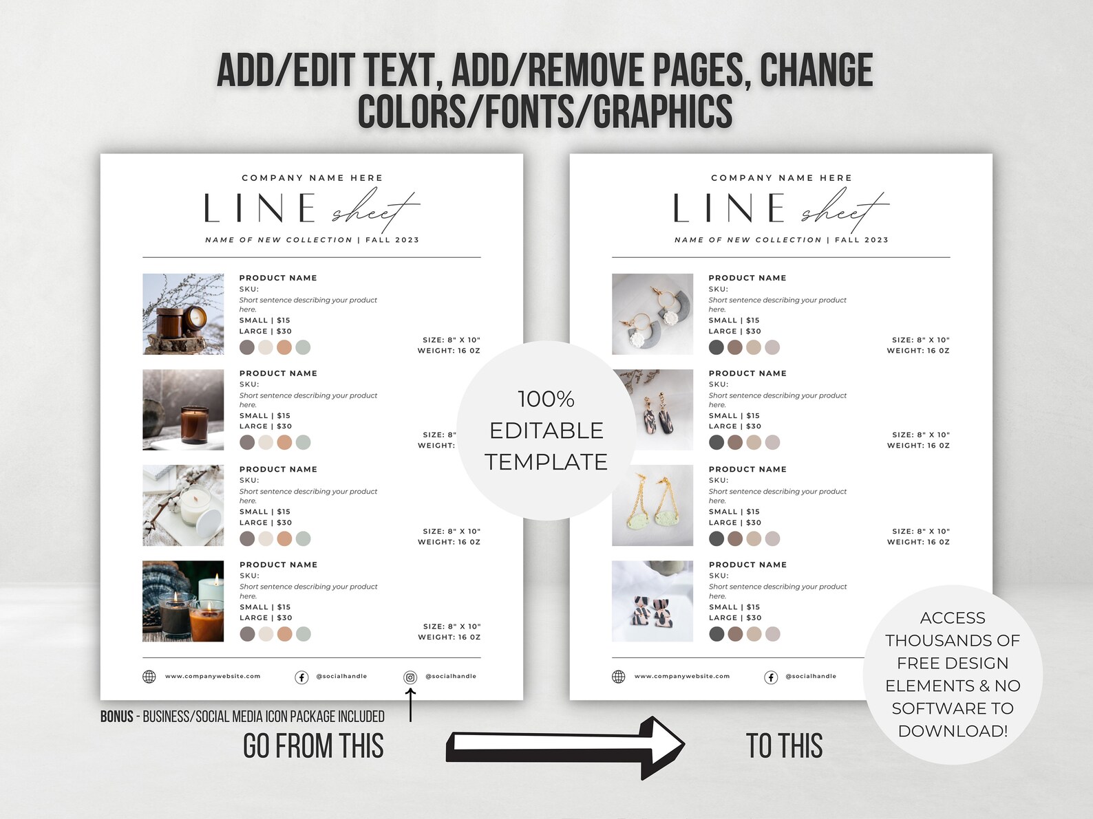 Editable Wholesale Line Sheet Templates | Wholesale Line Sheet Bundle ...