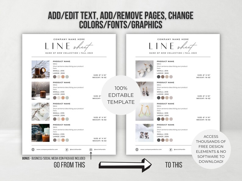 Editable Wholesale Line Sheet Templates | Wholesale Line Sheet Bundle ...