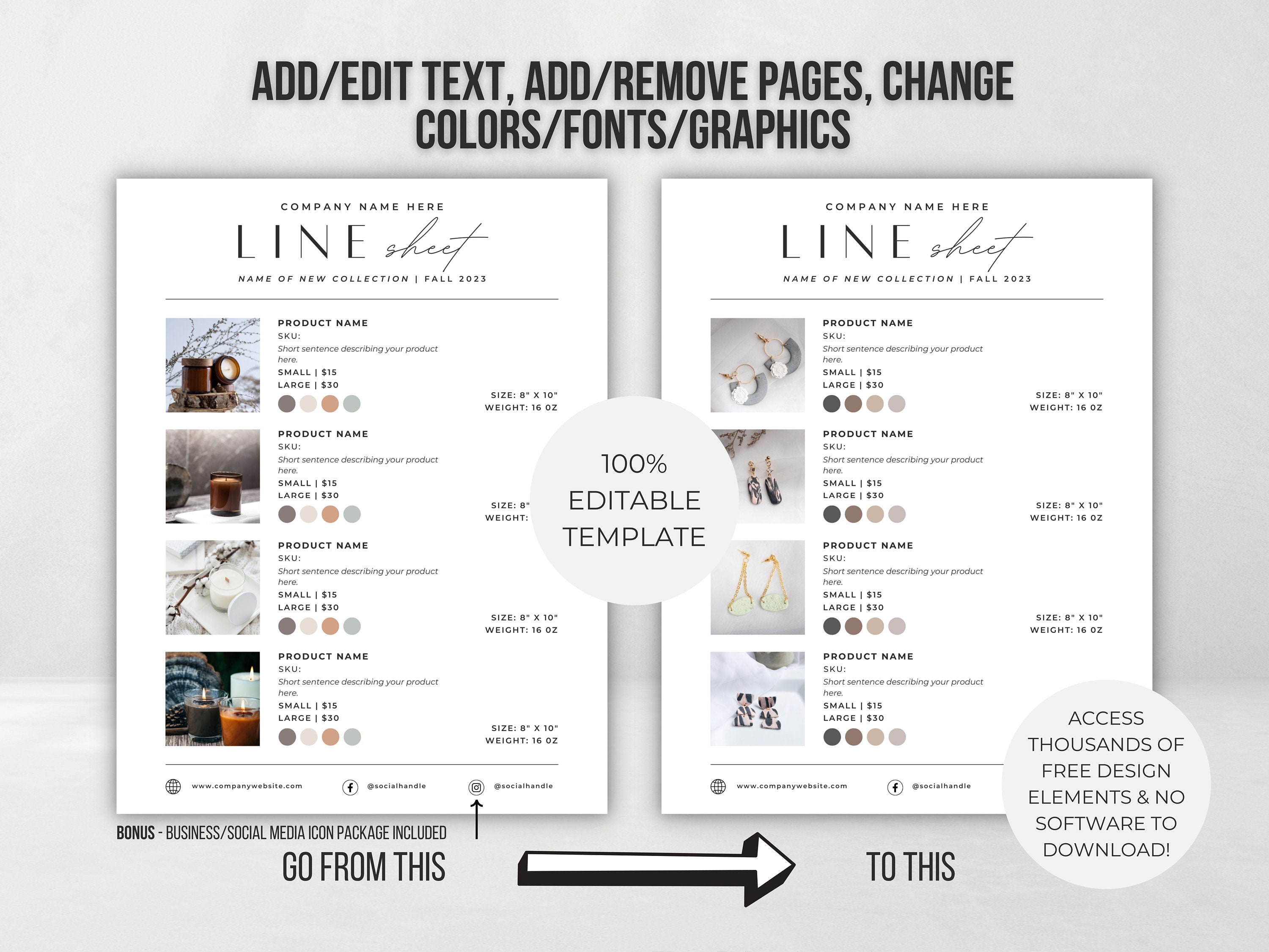 Editable Wholesale Line Sheet Templates Wholesale Line Sheet - Etsy