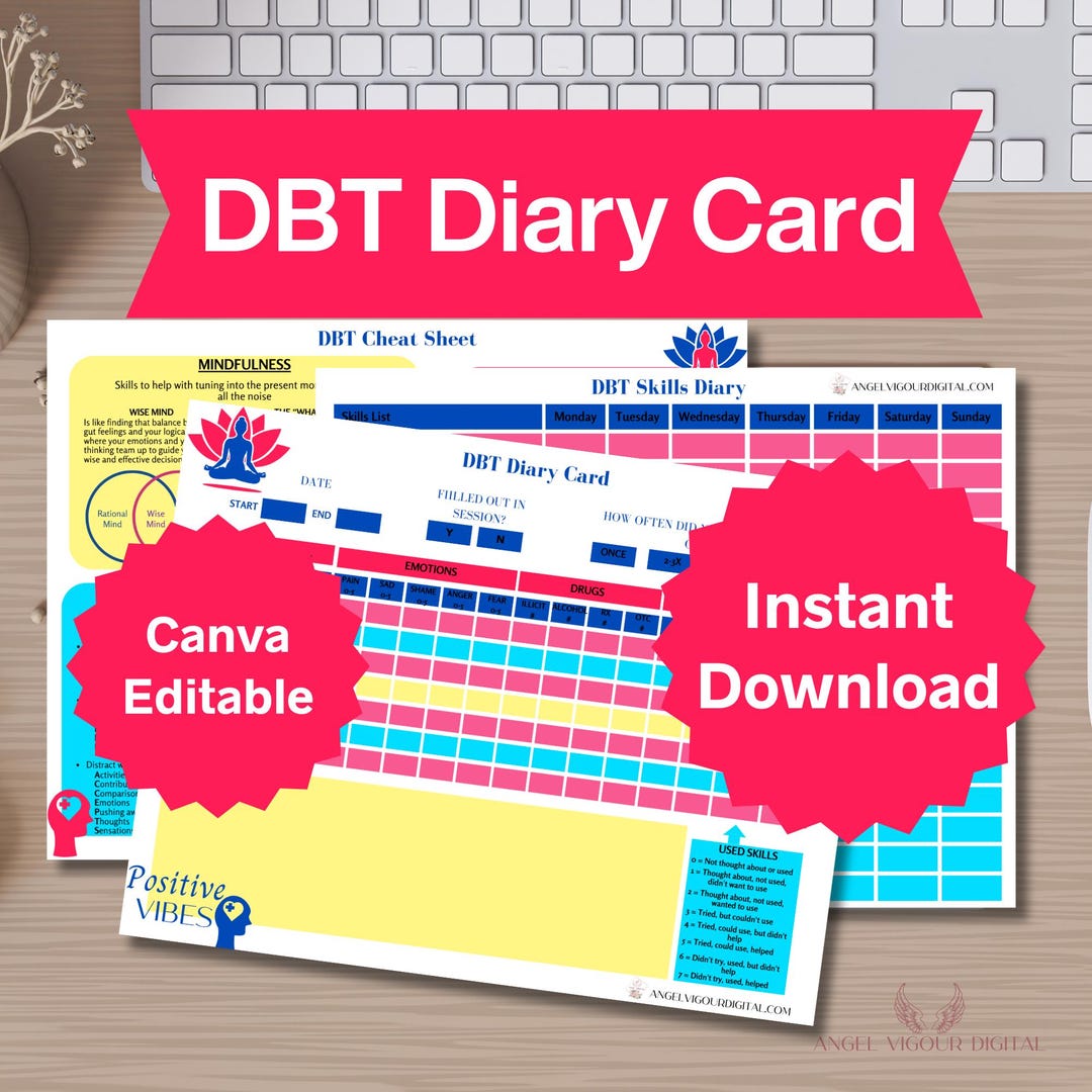 DBT Diary Card Print | Instant Download Canva Editable | Mental Health ...
