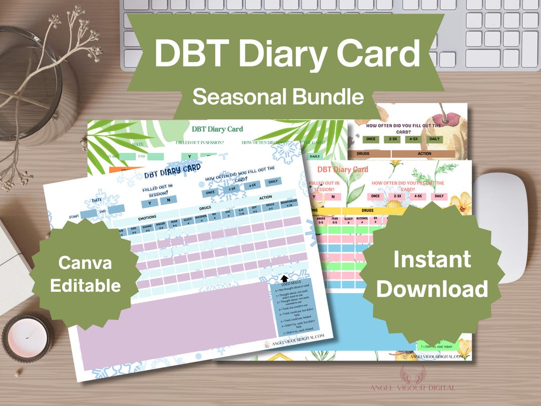 Seasonal Bundle DBT Diary Cards Template Instant Download | Mental ...