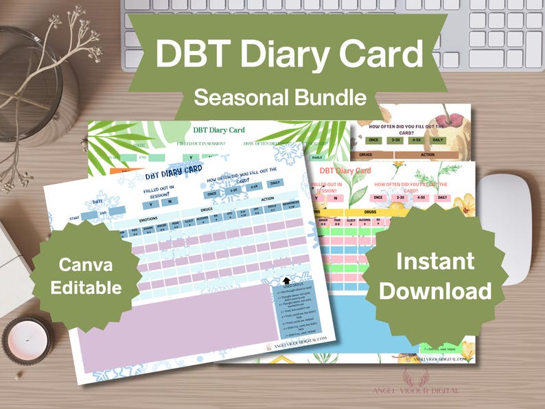 Seasonal Bundle DBT Diary Cards Template Instant Download | Mental ...