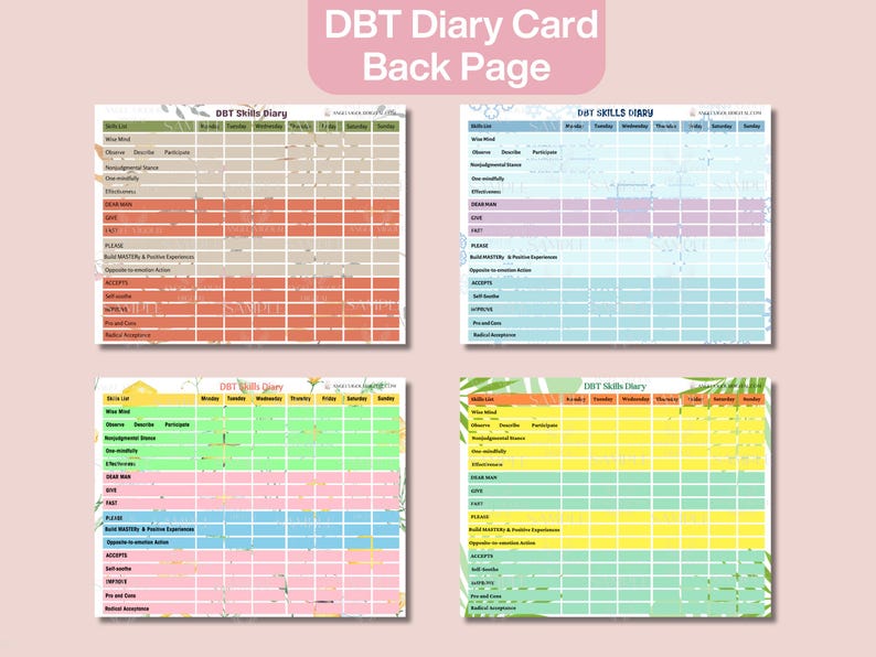 Seasonal Bundle DBT Diary Cards Template Instant Download Mental Health ...