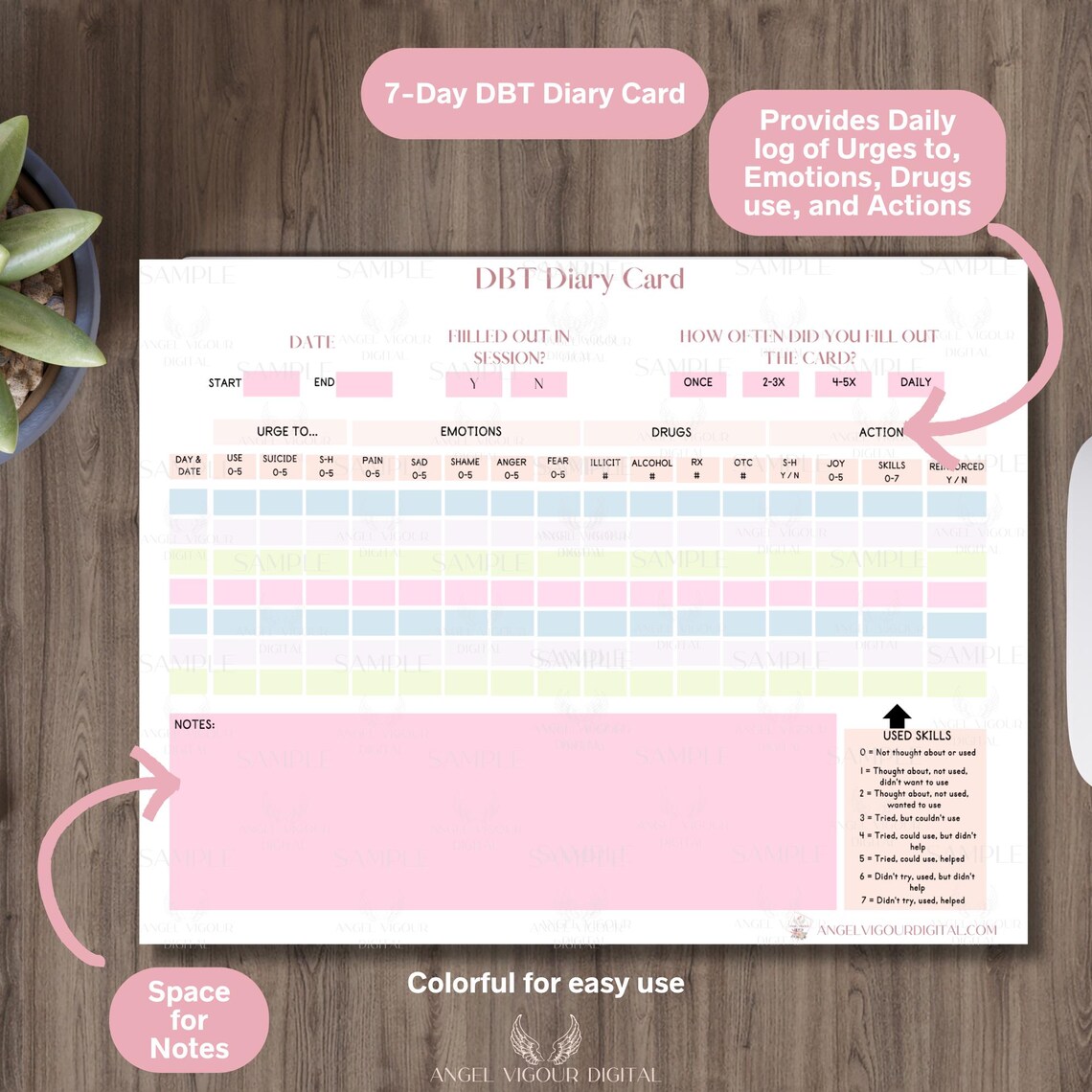 Minimal Light Colors DBT Diary Cards Template Gift Idea | Dialectical Behavior Therapy Tracker ...