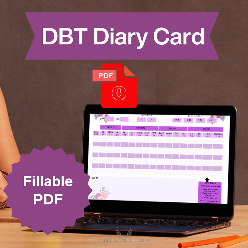Purple Fruit DBT Diary Cards Template | Therapy Aid Worksheet Gift Idea ...