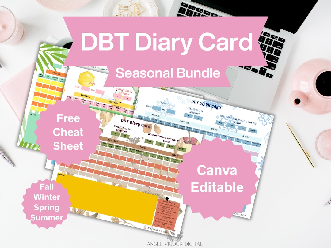 Seasonal Bundle DBT Diary Cards Template Instant Download Mental Health ...