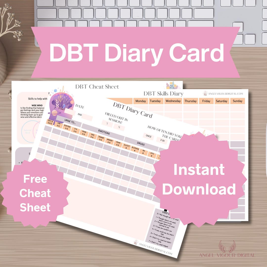 Modern Peach DBT Diary Cards Template Gift Idea Therapy Self-help Canva ...