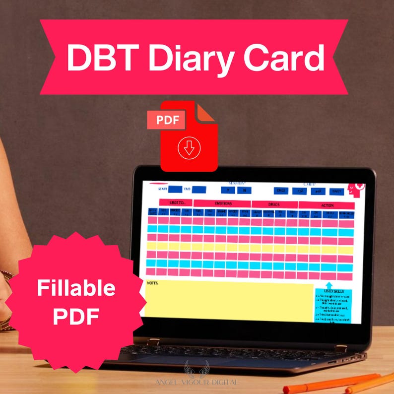 DBT Diary Card Print | Instant Download Canva Editable | Mental Health ...