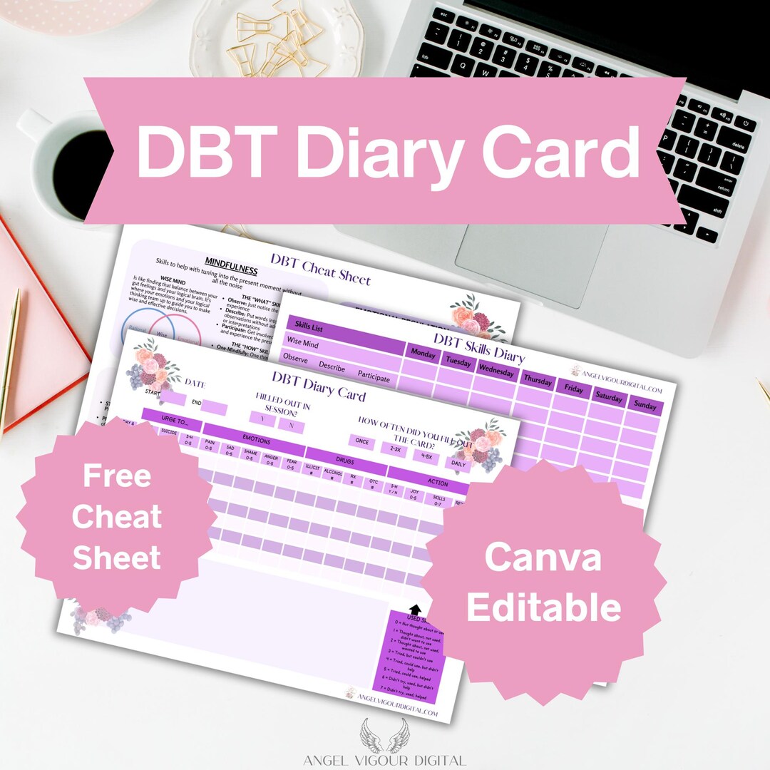 Purple Fruit DBT Diary Cards Template Therapy Aid Worksheet Gift Idea ...