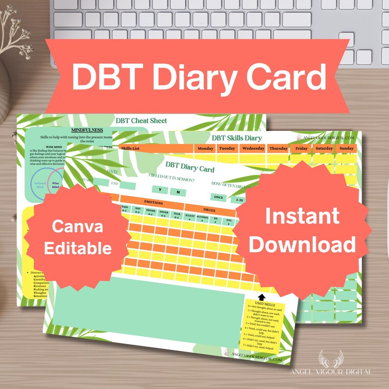 Summer DBT Diary Cards Template Dialectical Behavior Therapy Tracker ...