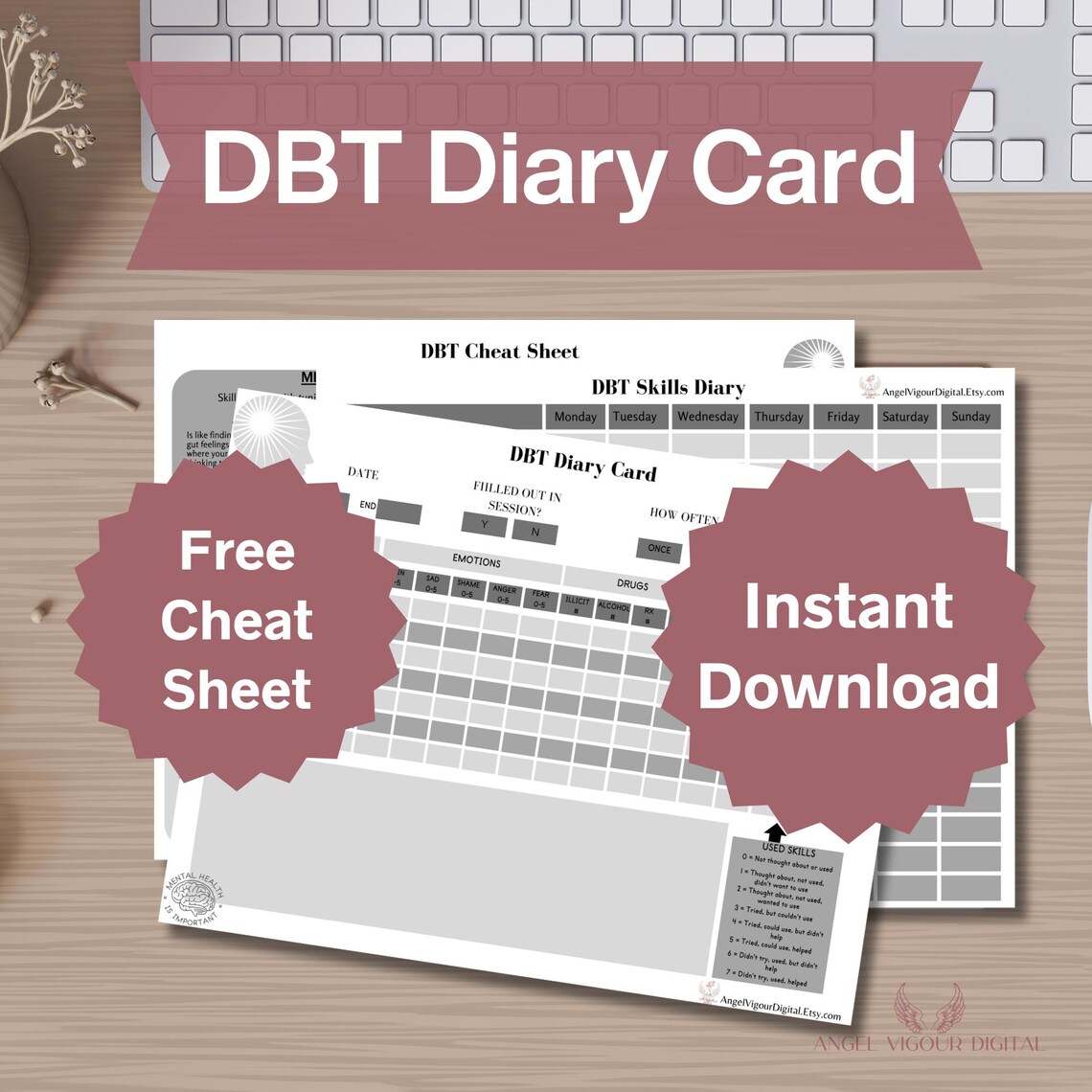 Elegant Grayscale DBT Diary Cards Template Dialectical Behavior Therapy ...