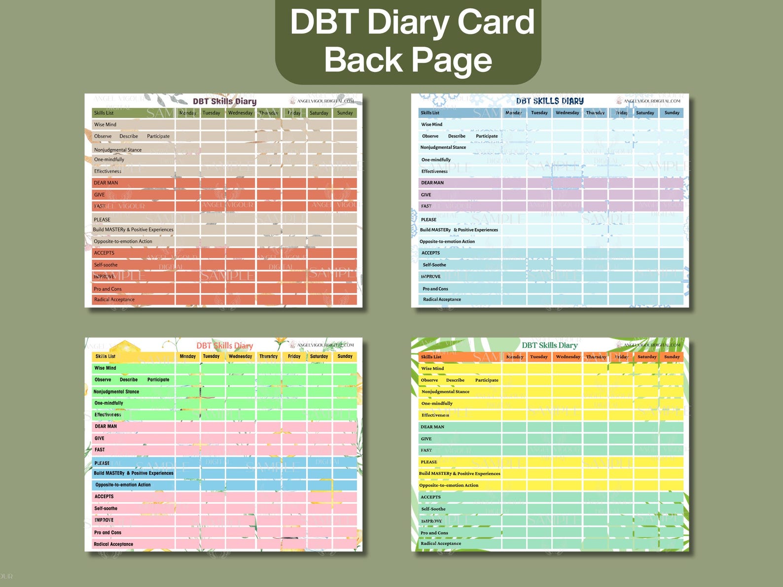 Seasonal Bundle DBT Diary Cards Template Instant Download | Mental ...