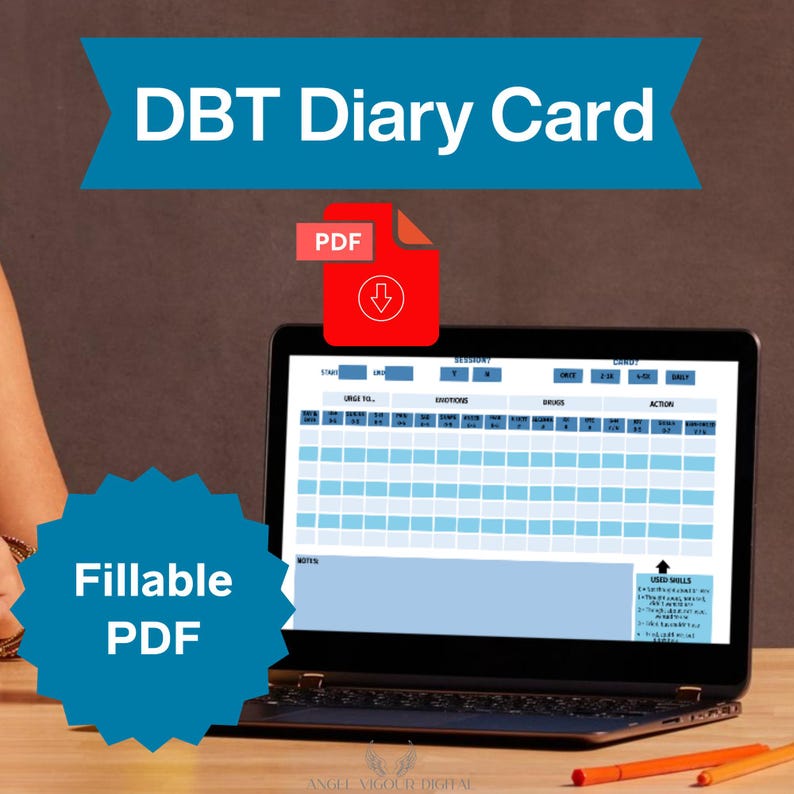 Minimal Blue DBT Diary Cards Template | Therapy Journal Instant Digital Download Print Gift Idea ...