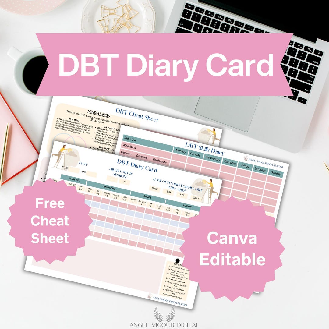 Modern Pink DBT Diary Cards Template Gift Idea Mental Health Log Canva ...