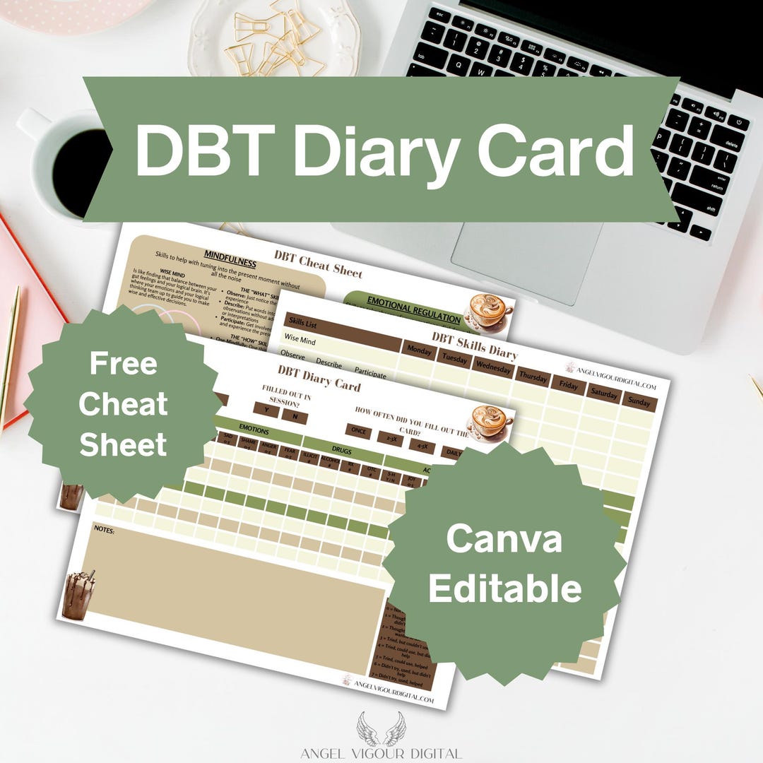 DBT Diary Cards Template | Canva Editable & Instant Download | Mental ...