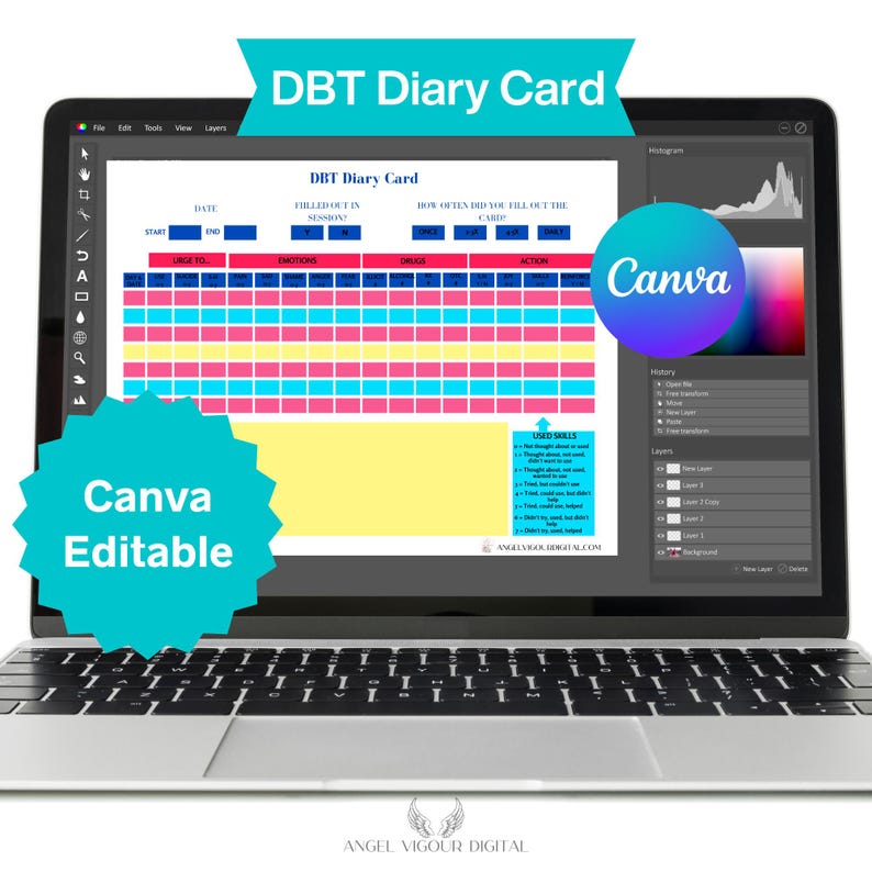 Printable DBT Diary Cards | Instant Download Canva Editable | Mental ...