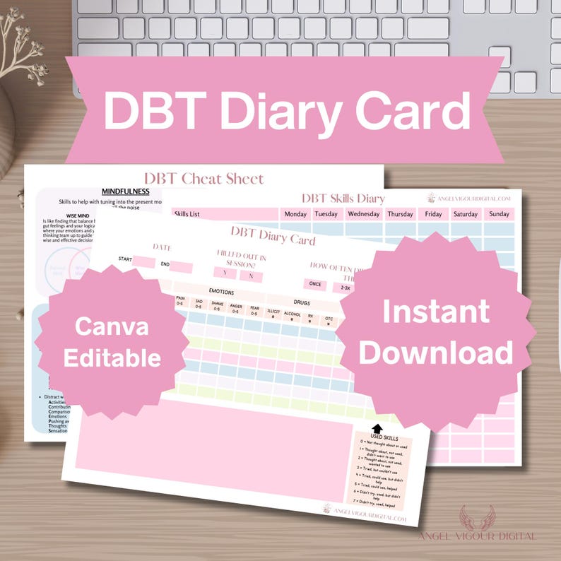 Minimal Light Colors DBT Diary Cards Template Gift Idea | Dialectical ...