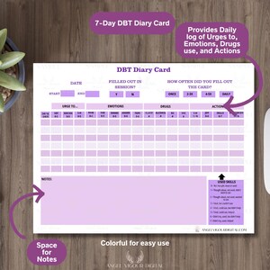 Minimal Purple DBT Diary Cards Template | Therapy Aid Worksheet Gift Idea Instant Digital ...
