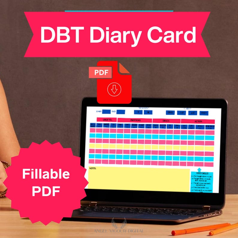 Printable DBT Diary Cards | Instant Download Canva Editable | Mental ...