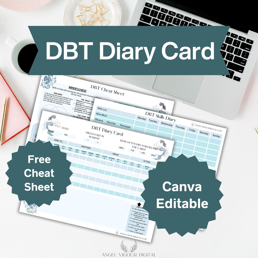 Blue Mermaid DBT Diary Cards Template Gift Idea | Dialectical Behavior ...