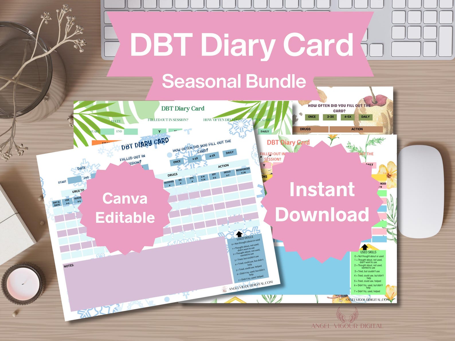 Seasonal Bundle DBT Diary Cards Template Instant Download Mental Health ...