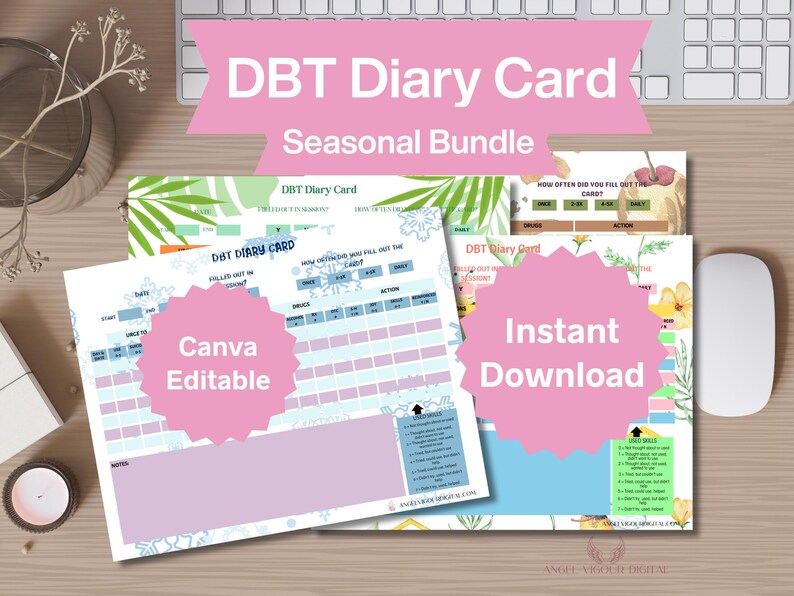 Seasonal Bundle DBT Diary Cards Template Instant Download Mental Health ...