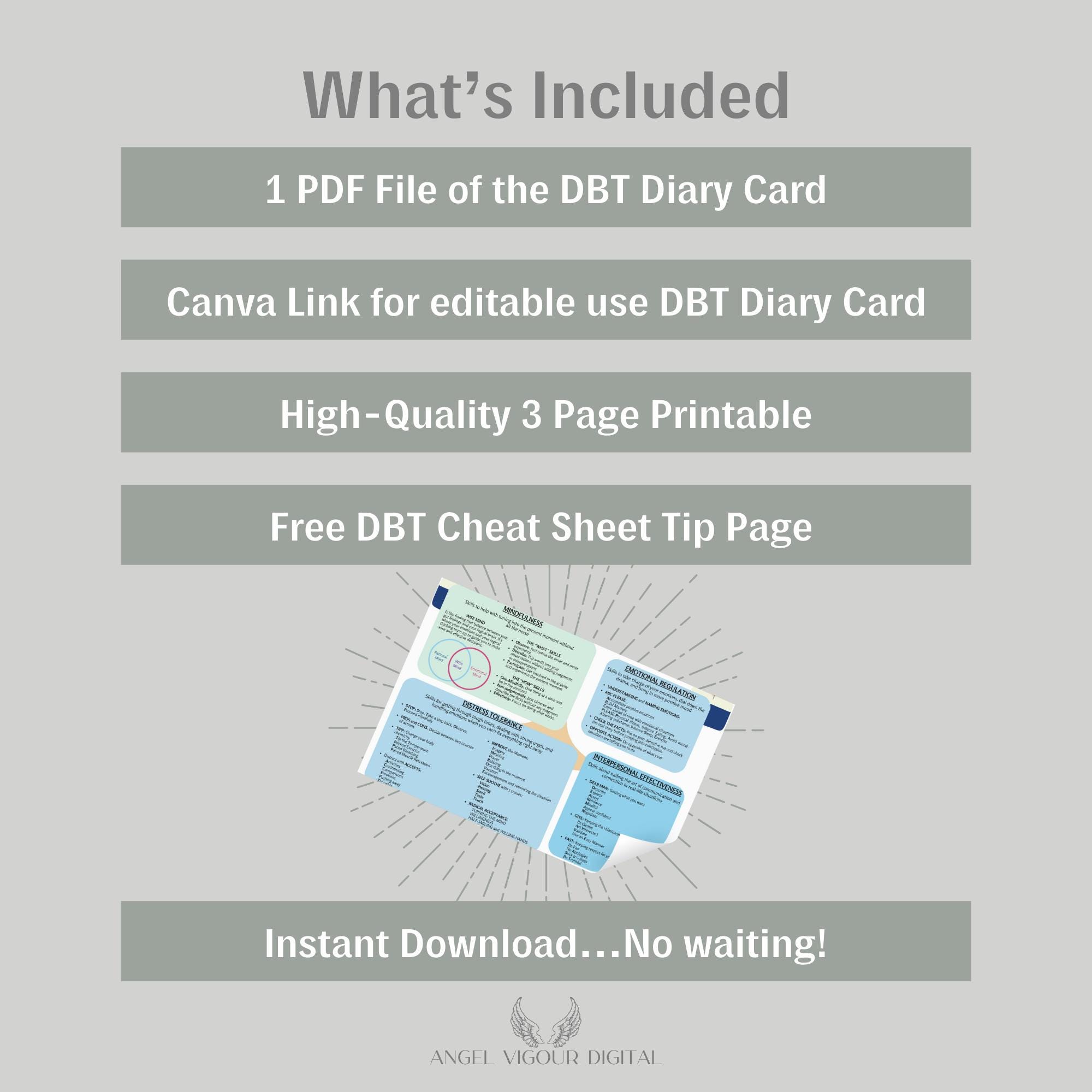 Printable DBT Diary Cards | Instant Download Canva Editable | Mental ...