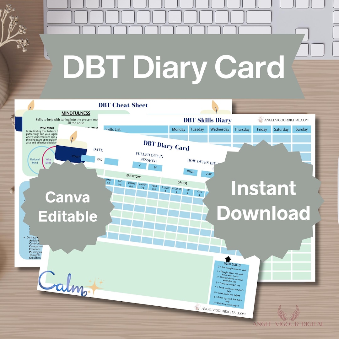Printable DBT Diary Cards | Instant Download Canva Editable | Mental ...