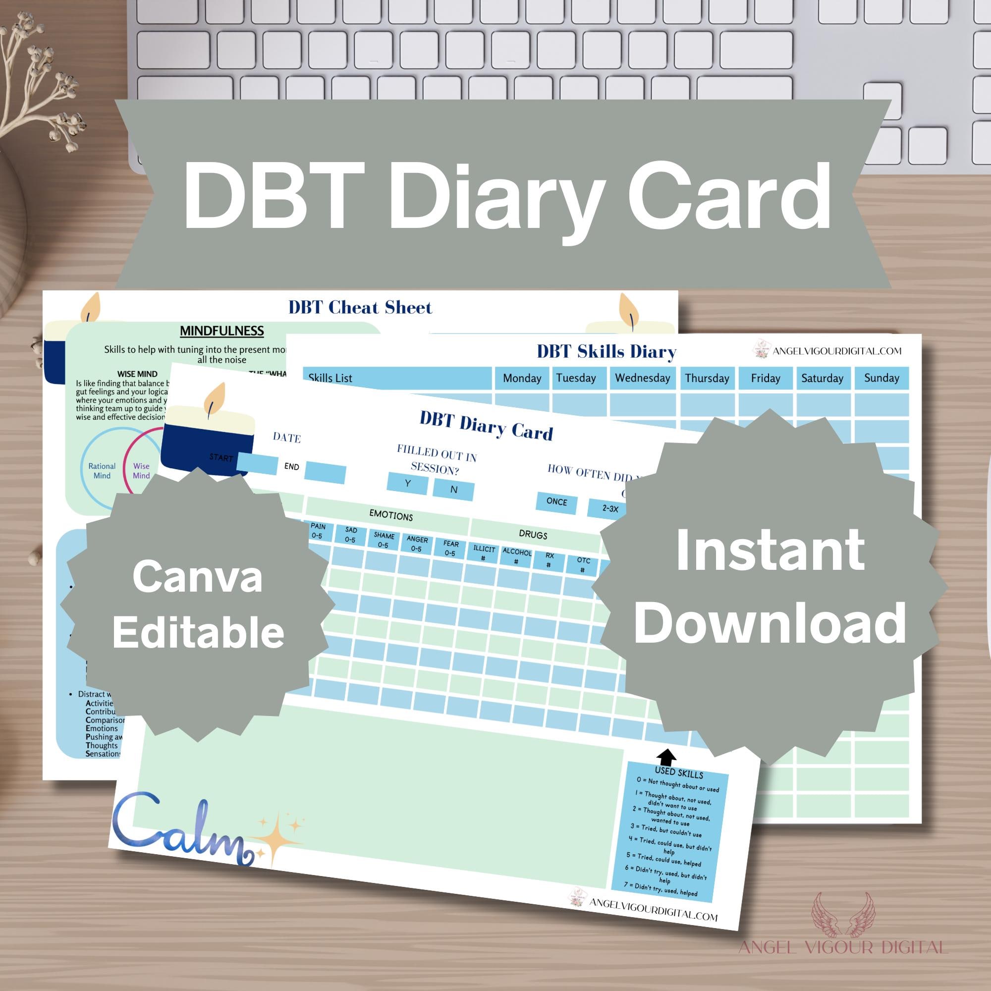 Dbt Diary Worksheet DBT Diary Cards Printable For Adults Boutique