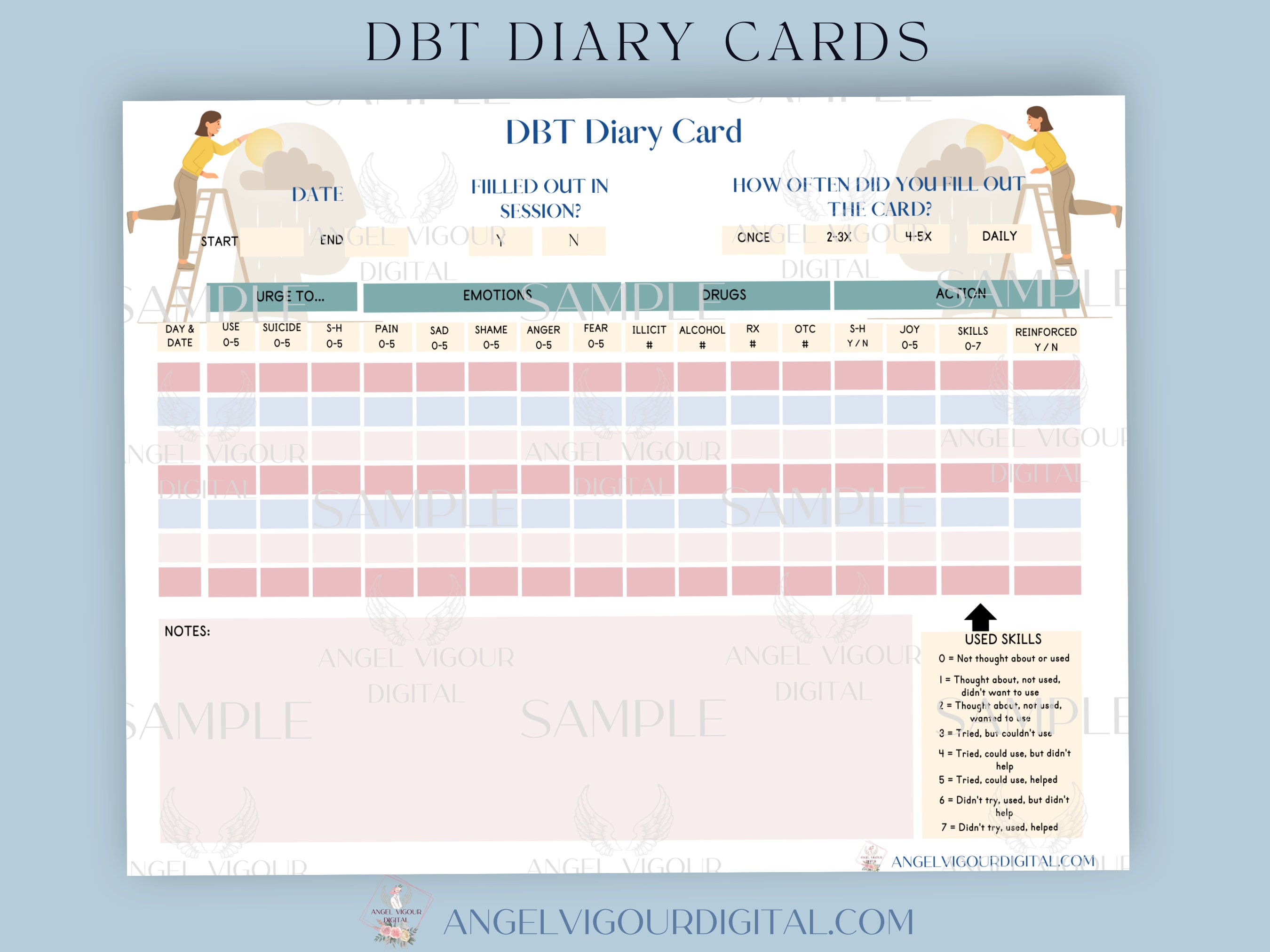 DBT Diary Card Digital Printable Templates Milennial Pink Templates - Etsy