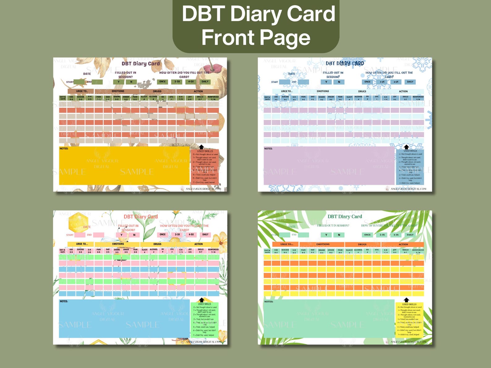 Seasonal Bundle DBT Diary Cards Template Instant Download Mental Health ...