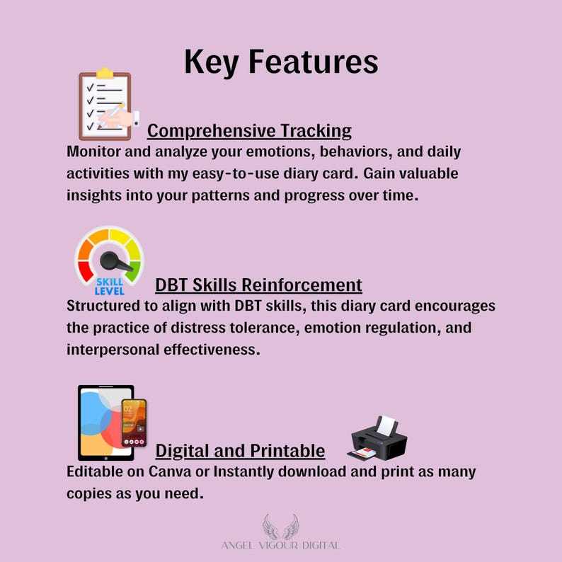 Minimal Purple DBT Diary Cards Template | Therapy Aid Worksheet Gift ...