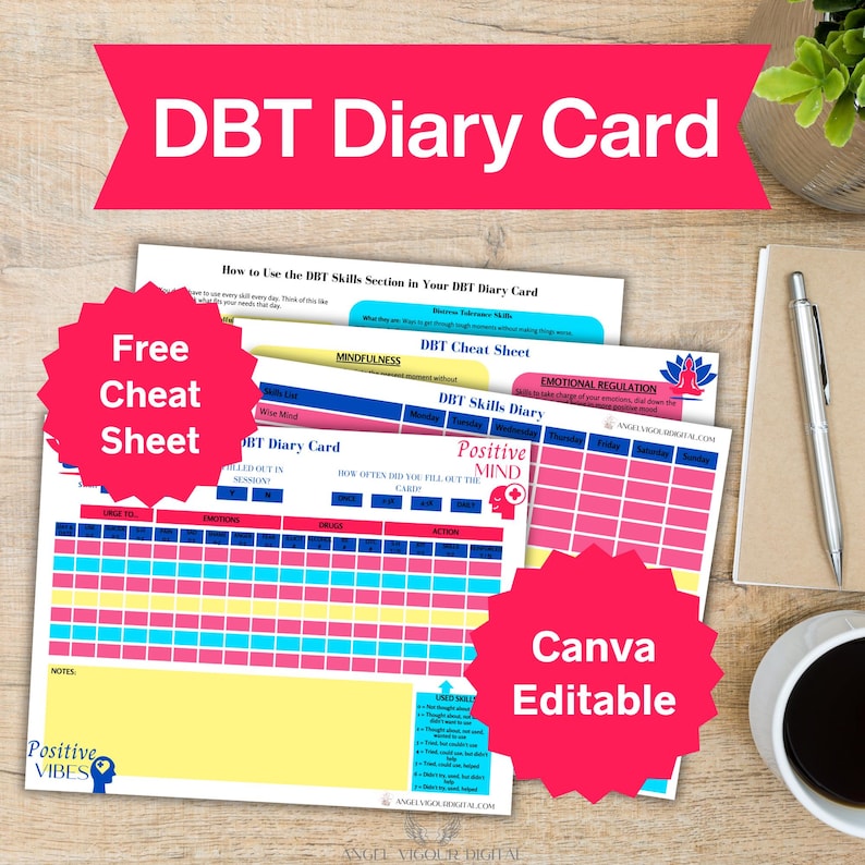 DBT Diary Card Print | Instant Download Canva Editable | Mental Health ...