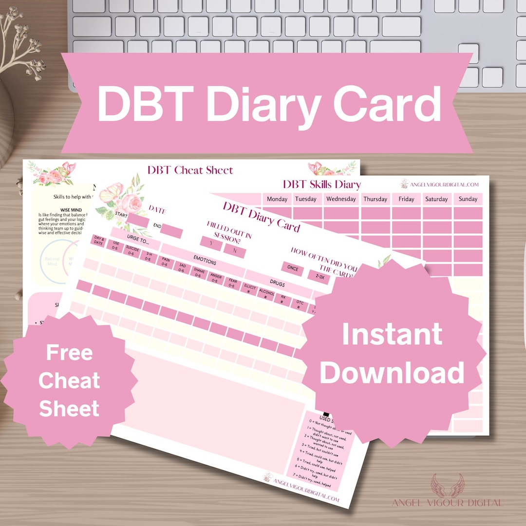 Pink Floral Butterfly DBT Diary Cards Template Gift Idea Therapy ...