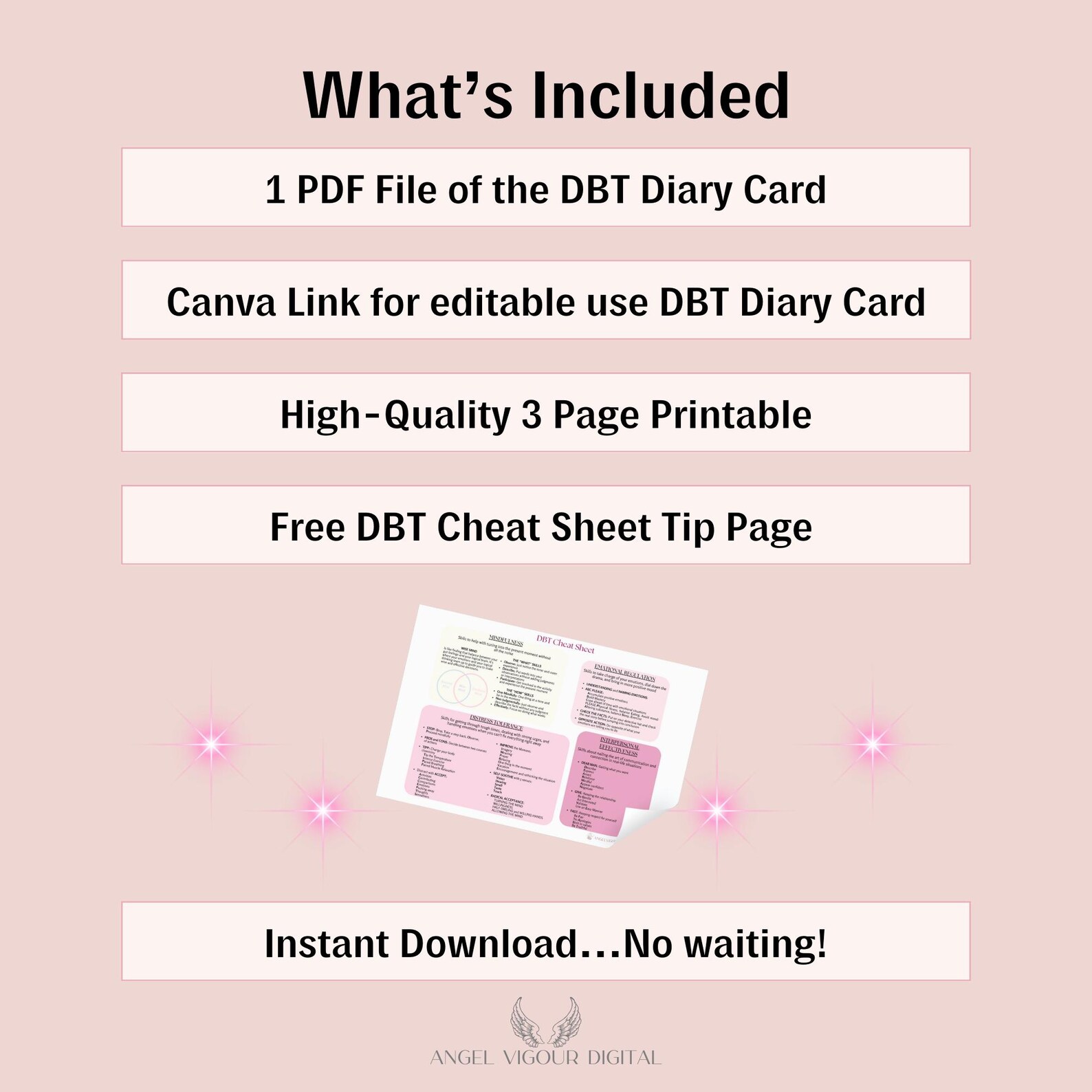 Pink DBT Diary Cards Template Therapy Journal Instant Digital Download ...