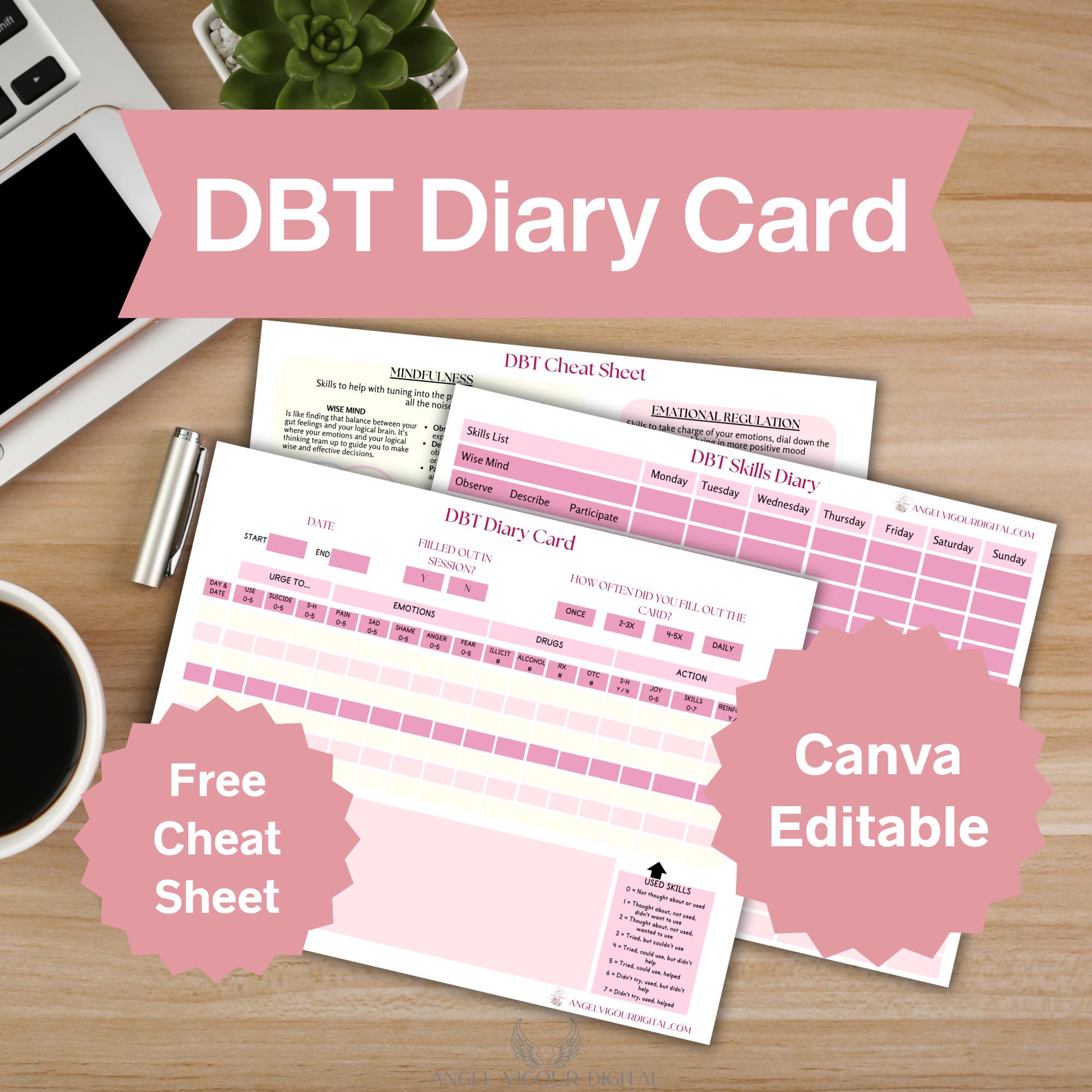 Pink DBT Diary Cards Template | Therapy Journal Instant Digital ...