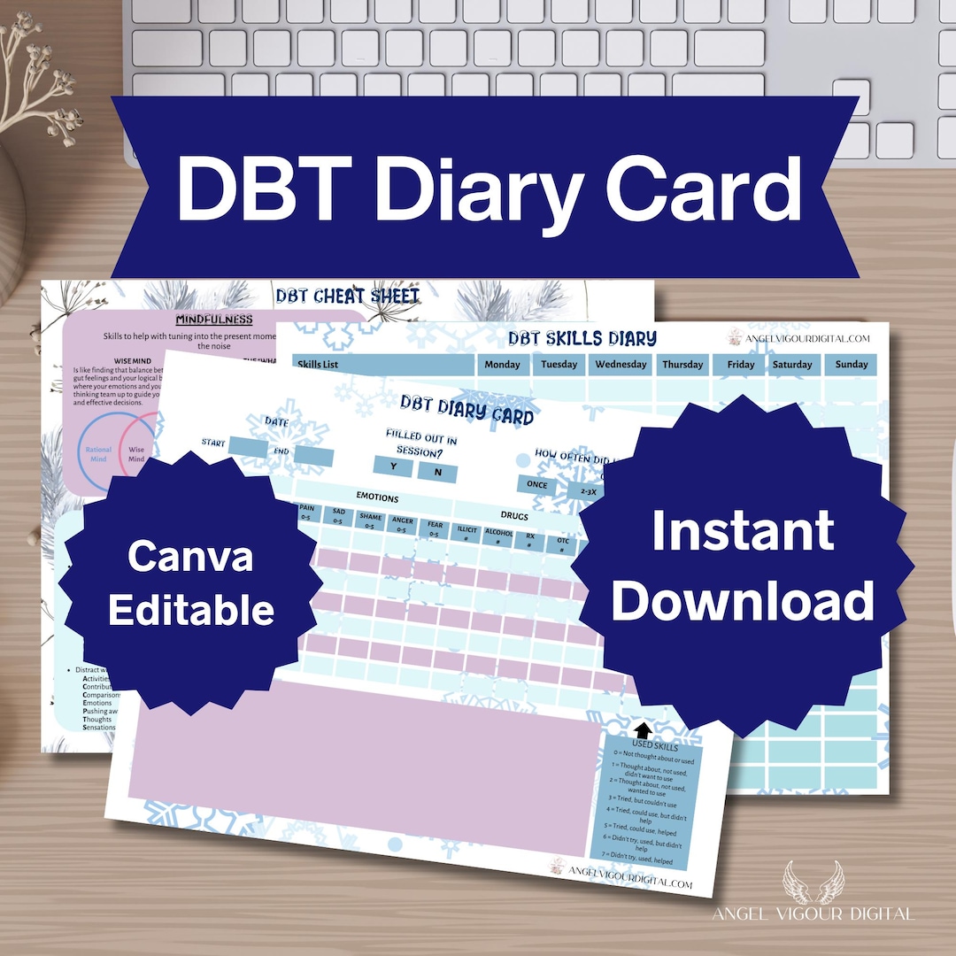 Winter DBT Diary Cards Template Dialectical Behavior Therapy Tracker ...