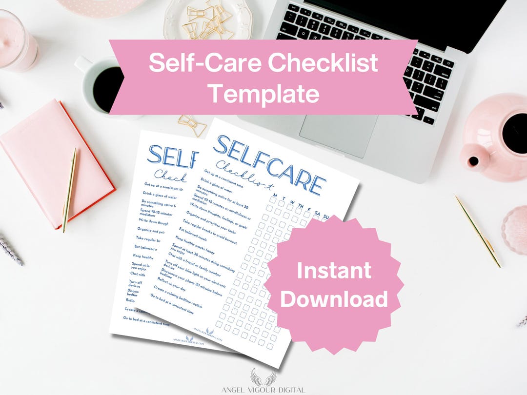 Blue Self-care Checklist Printable & Canva Editable Customizable Self ...