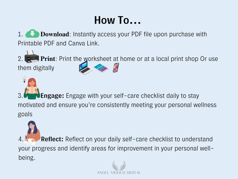 Blue Self-care Checklist | Printable & Canva Editable | Customizable ...