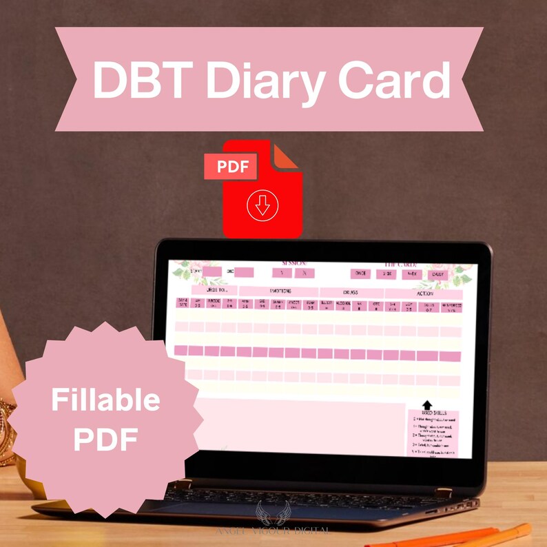 Pink Floral Butterfly DBT Diary Cards Template Gift Idea | Therapy ...